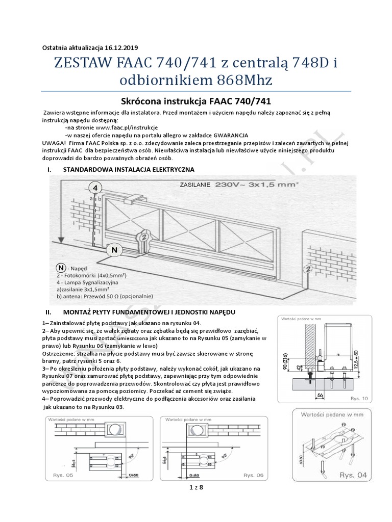 Skrocona Instrukcja FAAC 740 I 741 | PDF