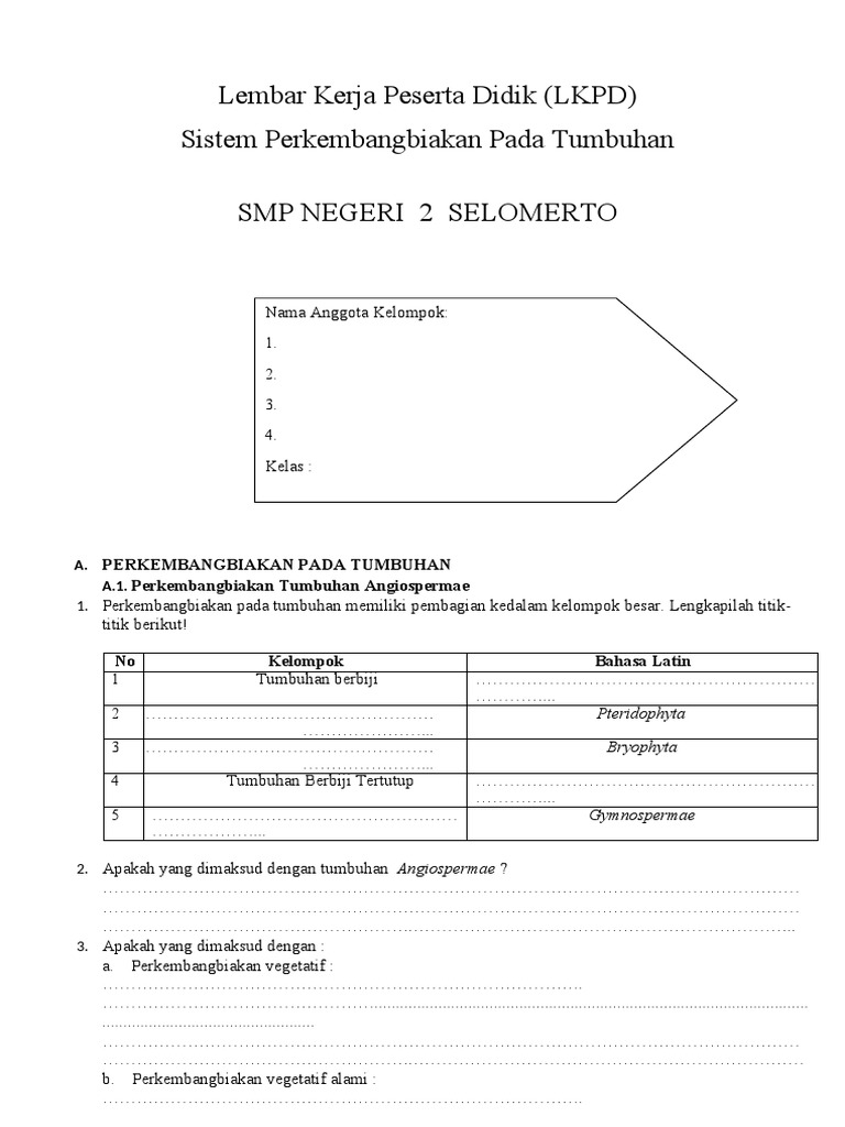 LKPD Perkembangbiakan Tumbuhan | PDF