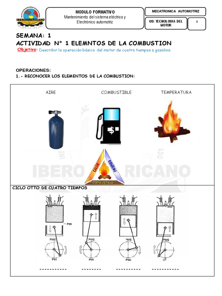 Actividad #1 Elementos de La Combustion | PDF | Coche | Motores