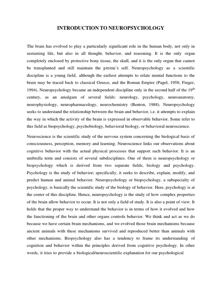 Intro To Neuropsychology | PDF | Neuroplasticity | Neuropsychology
