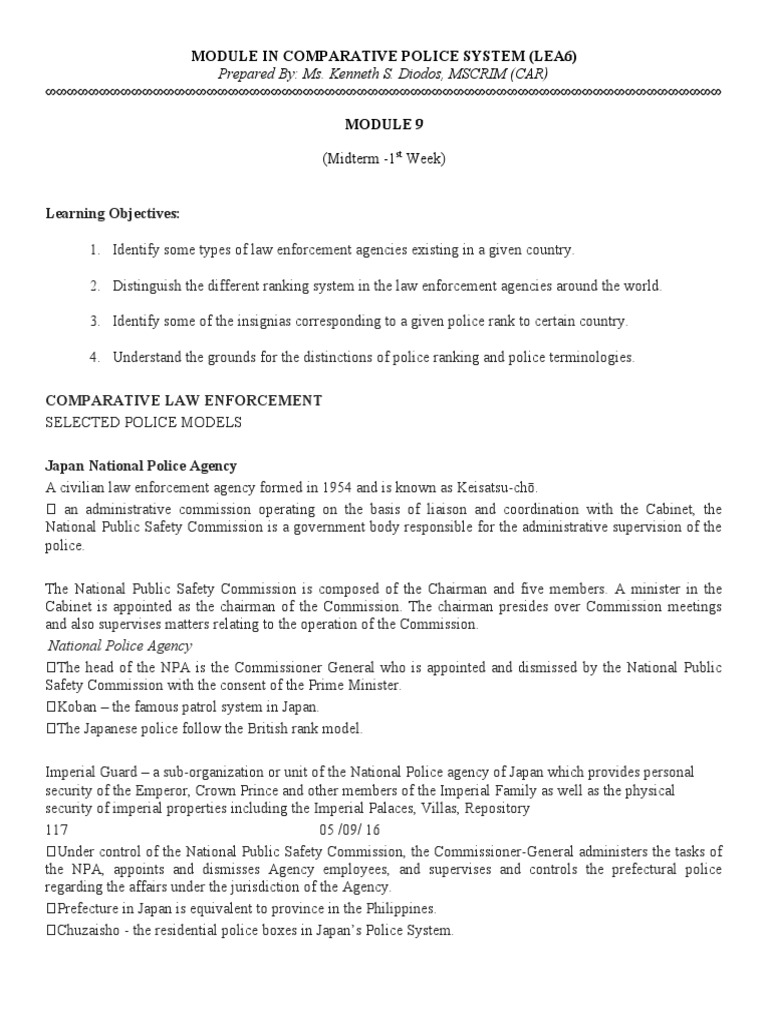 Lea 6 Comparative Police System | PDF | Inspector | Police