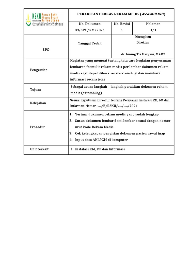 Spo - Perakitan Berkas Rekam Medis (Assembling) | PDF