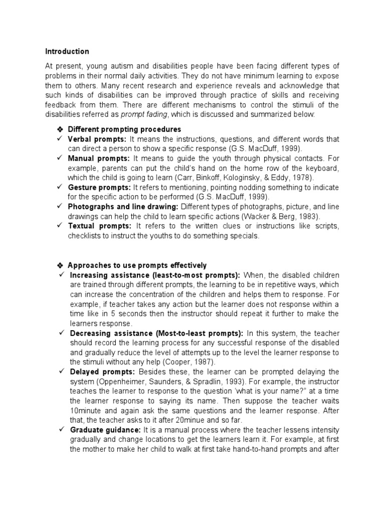 Prompt and Prompt Fading Strategies For | PDF | Learning | Autism