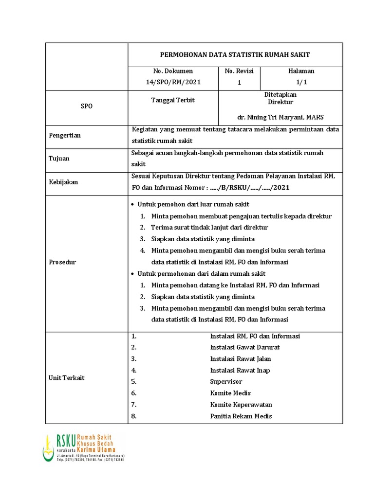 Spo - Permohonan Data Statistik Rumah Sakit | PDF
