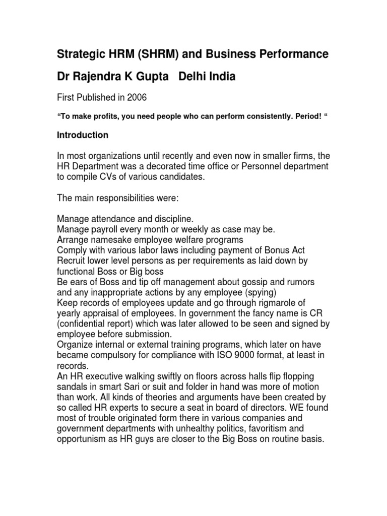 SHRM and Business Performance | PDF | Human Resource Management ...