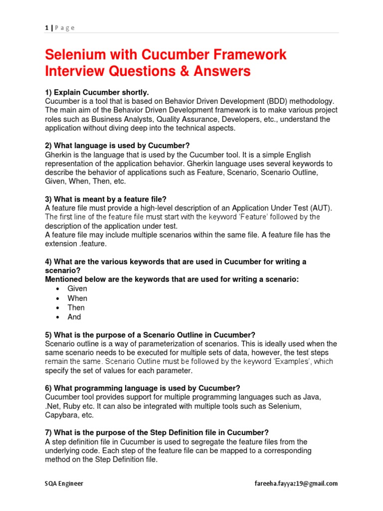 Selenium Cucumber Interview Ques | PDF | Test Driven Development ... Selenium Cucumber Interview Ques | PDF | Test Driven Development ...