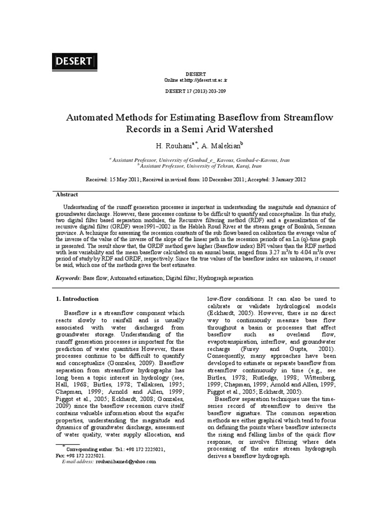 Automated Methods For Estimating Baseflow From Streamflow | PDF | Discharge (Hydrology) | Civil ...