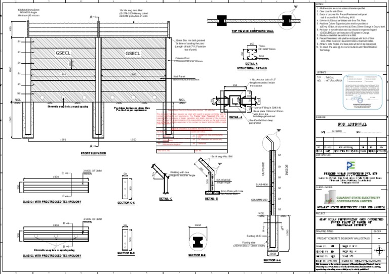 Boundary Wall Drawing | PDF | Prestressed Concrete | Precast Concrete