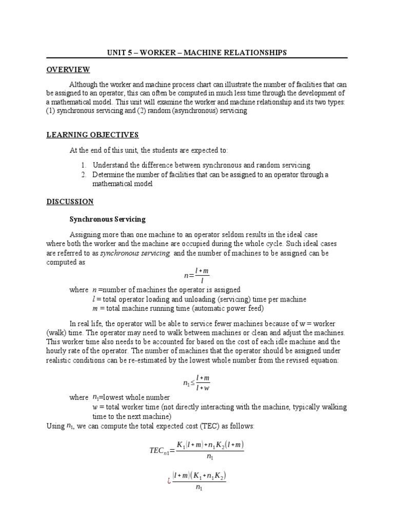 Unit 5 Worker - Machine Relationships | PDF | Applied Mathematics | Mathematics