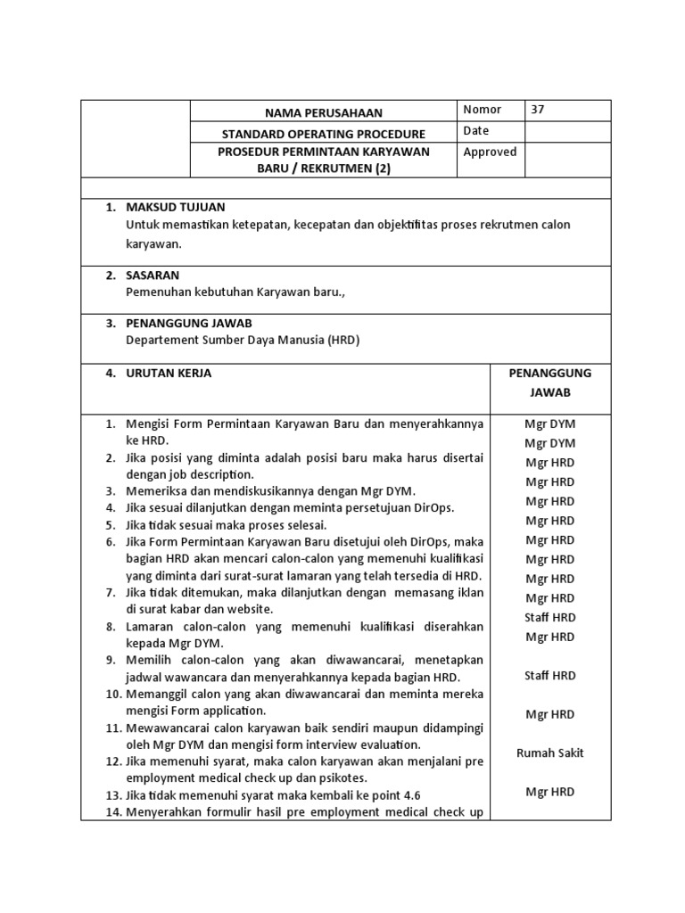 SOP Permintaan Karyawan Baru 2 | PDF