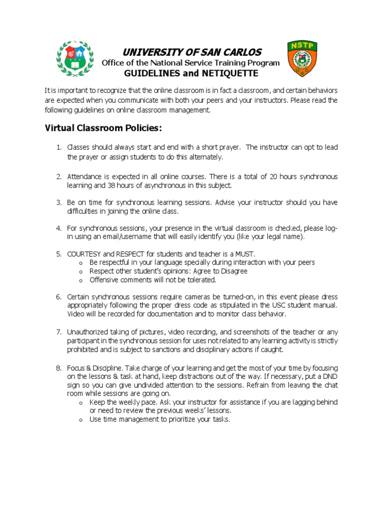 Revised NSTP Guidelines and Netiquette | PDF | Classroom Management ...