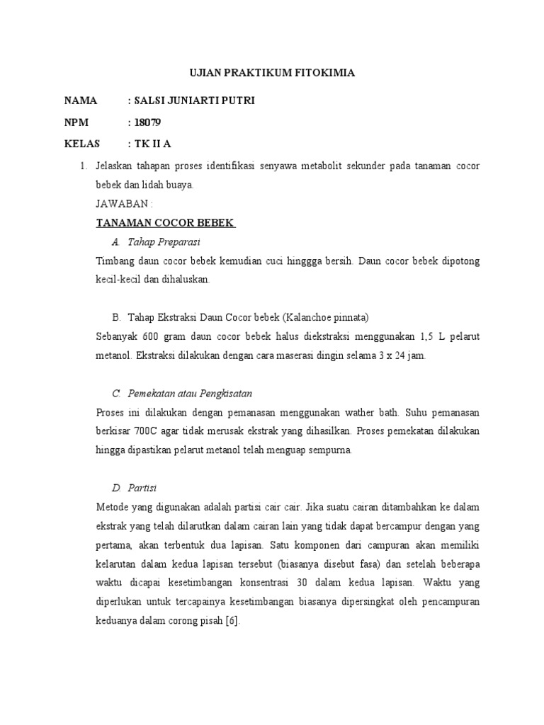 Ujian Praktikum Fitokimia | PDF