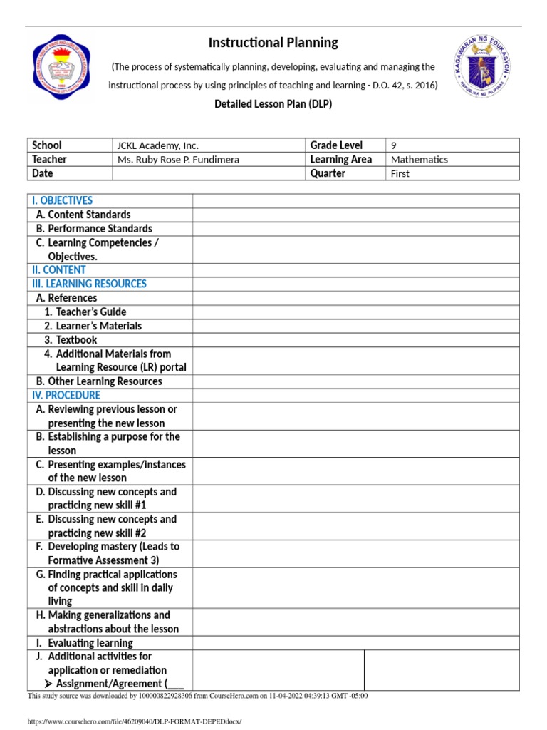 DLP Format Deped | Download Free PDF | Teaching Method | Learning