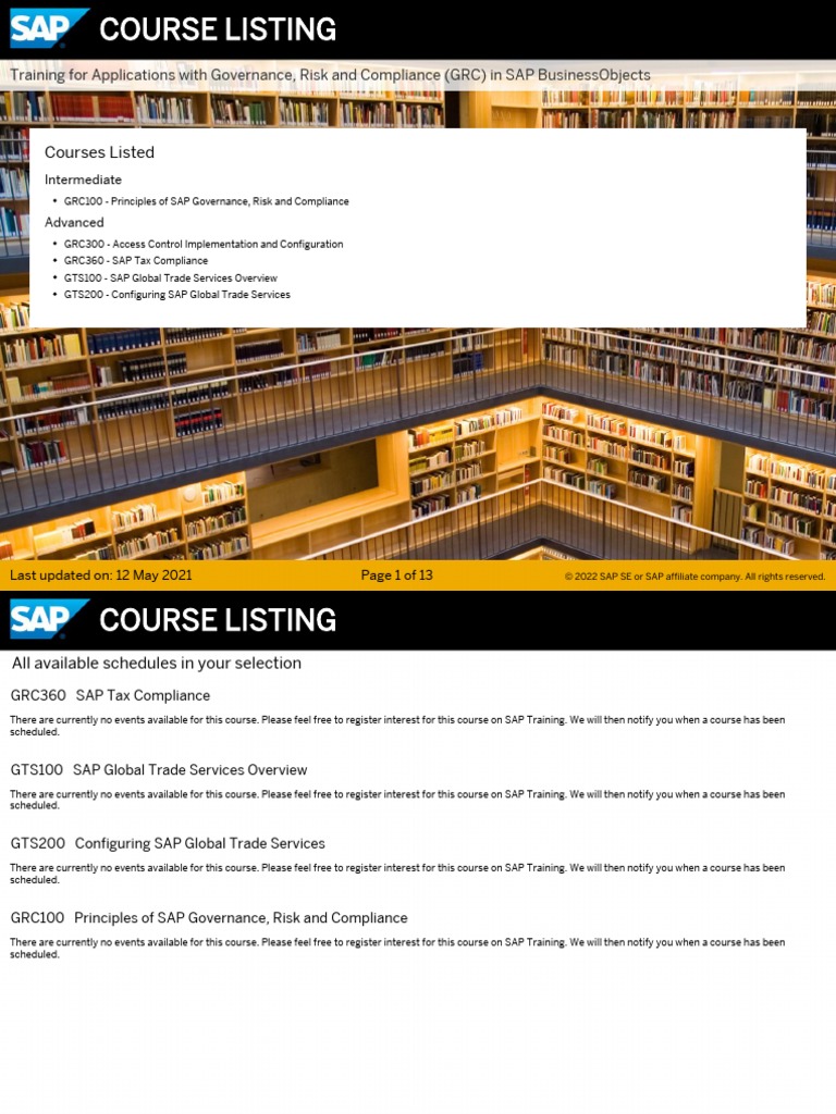 SAP List of Training Courses | PDF | Computing | Business