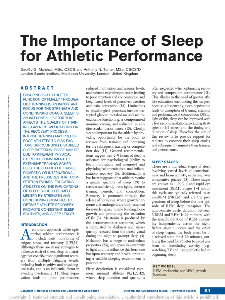 The Importance of Sleep For Athletic Performance.9 | PDF