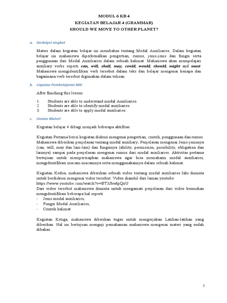 MATERI MODUL 6 KB 4 (Grammar) | PDF | Kajian Bahasa Asing