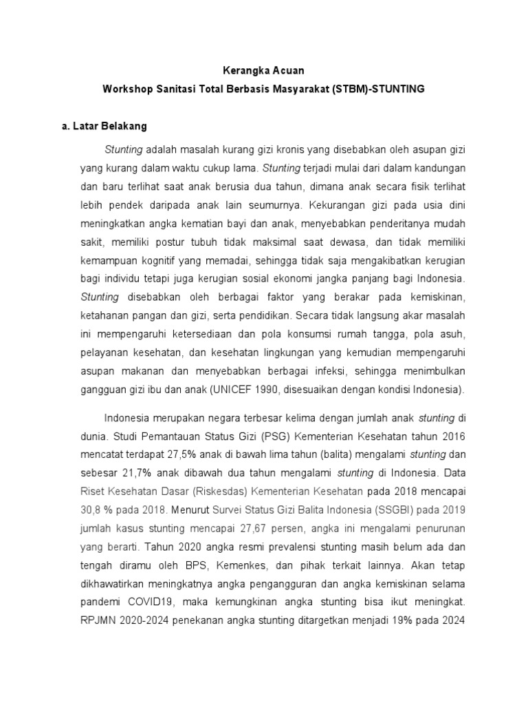 Kerangka Acuan Workshop STBM Stunting | PDF