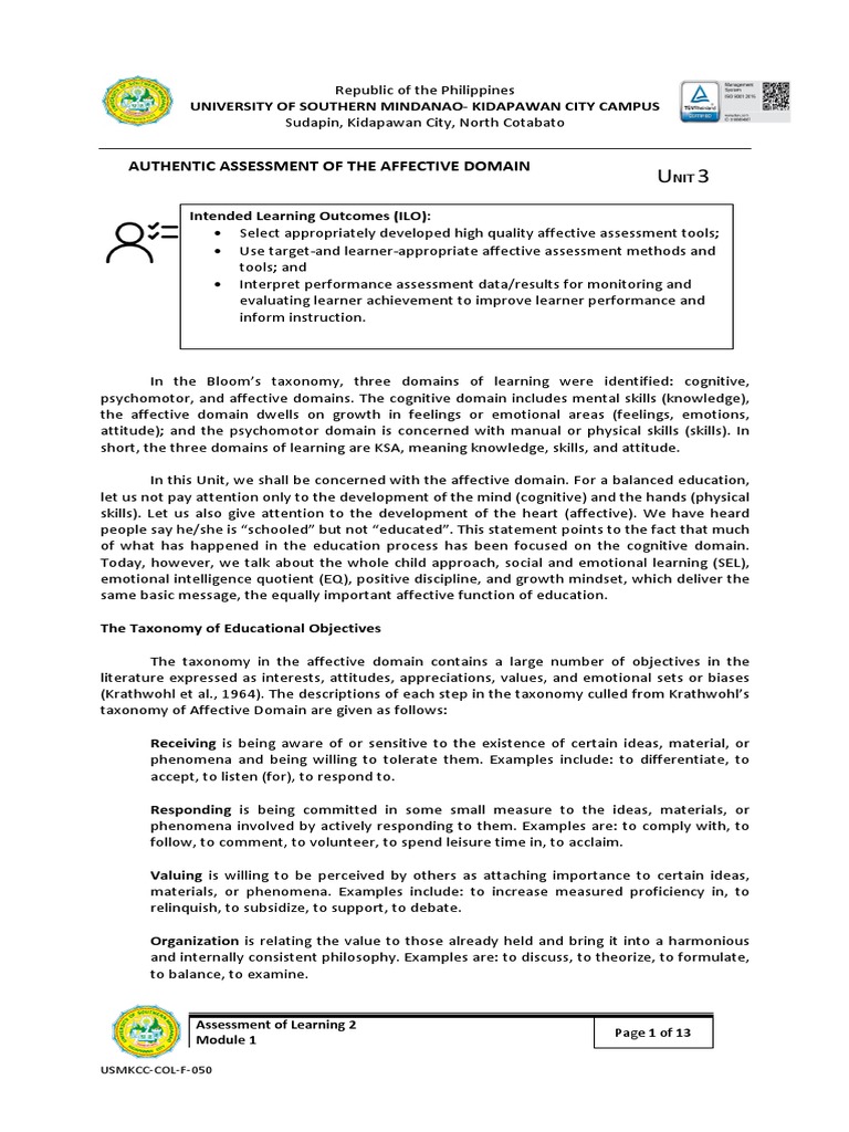 Authentic Assessment in Affective Domain | PDF | Self Efficacy | Self ...