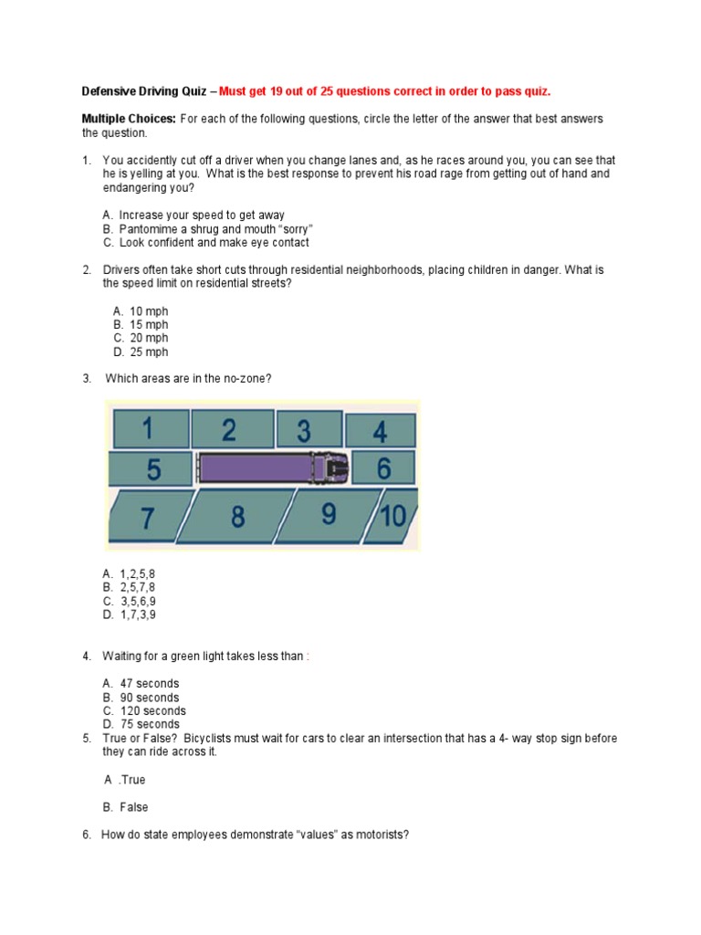 Defensive Driving Quiz Overview | PDF | Traffic | Traffic Collision