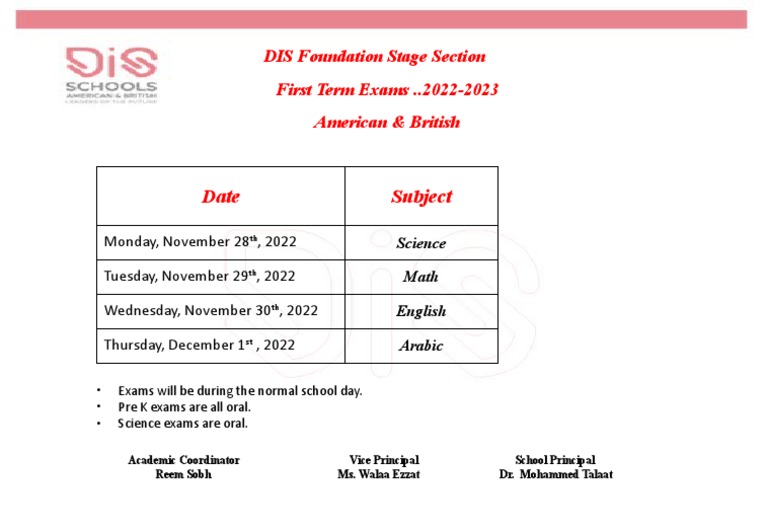 First Term Exam Schedule | PDF
