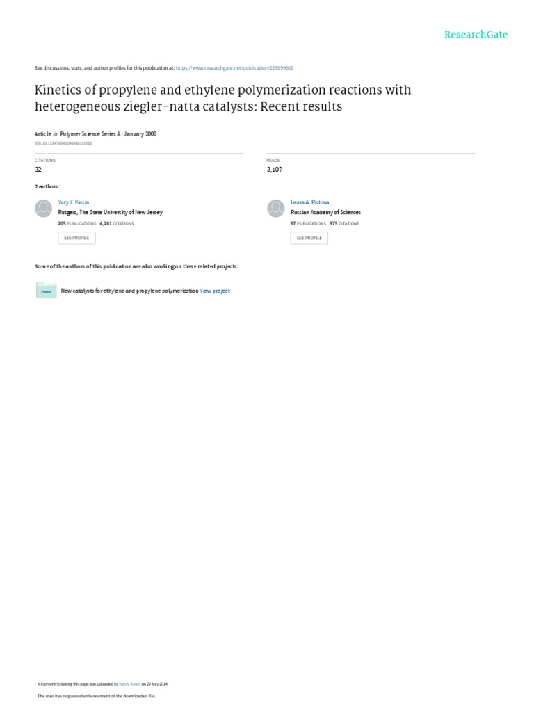 Kinetics of Propylene and Ethylene Polymerization | PDF | Polymers | Copolymer