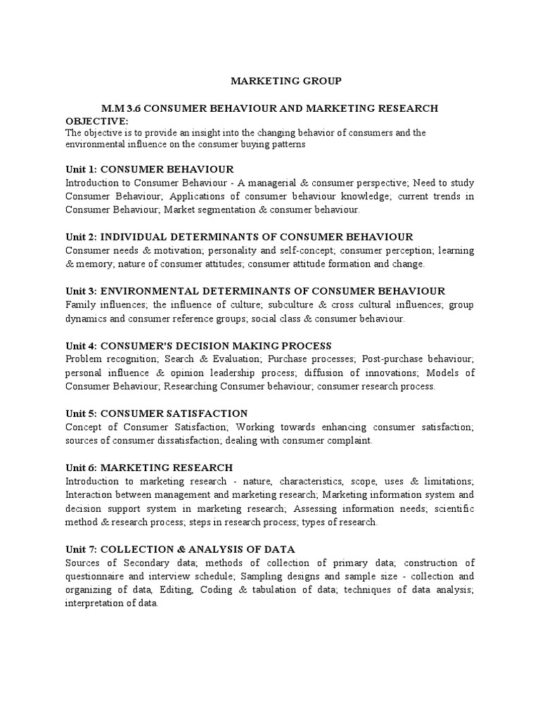 B.B.A Elective Group Subjects Syllabus | PDF | Consumer Behaviour | Behavior