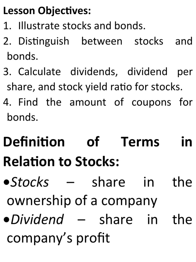 Lesson 31 - Stocks and Bonds | PDF | Bonds (Finance) | Stocks