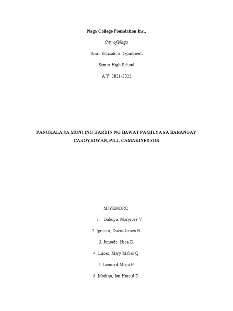 Pormat NG Panukalang Proyekto Final | PDF