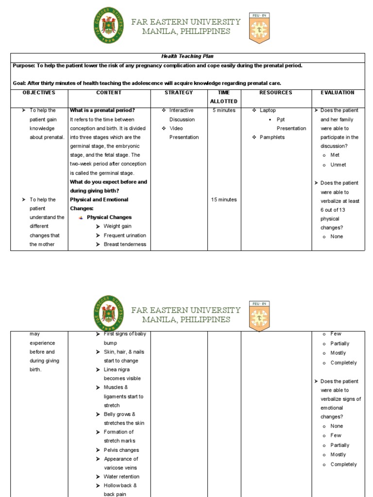 HEALTH TEACHING PLAN CSV | PDF | Pregnancy | Postpartum Period