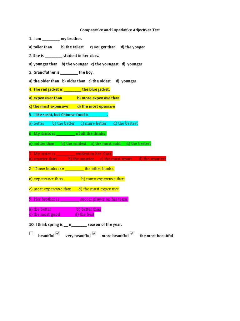 Comparative and Superlative Adjectives Test | PDF | Sports & Recreation
