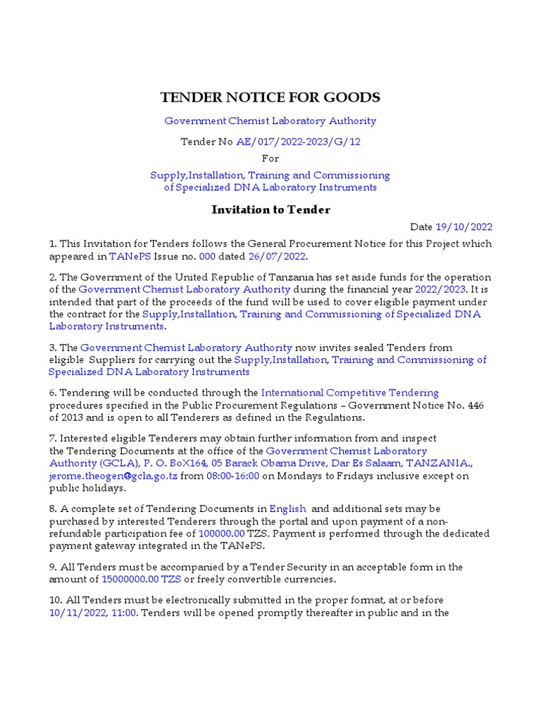 DNA Lab Instruments Tender Notice | PDF | Procurement | Business