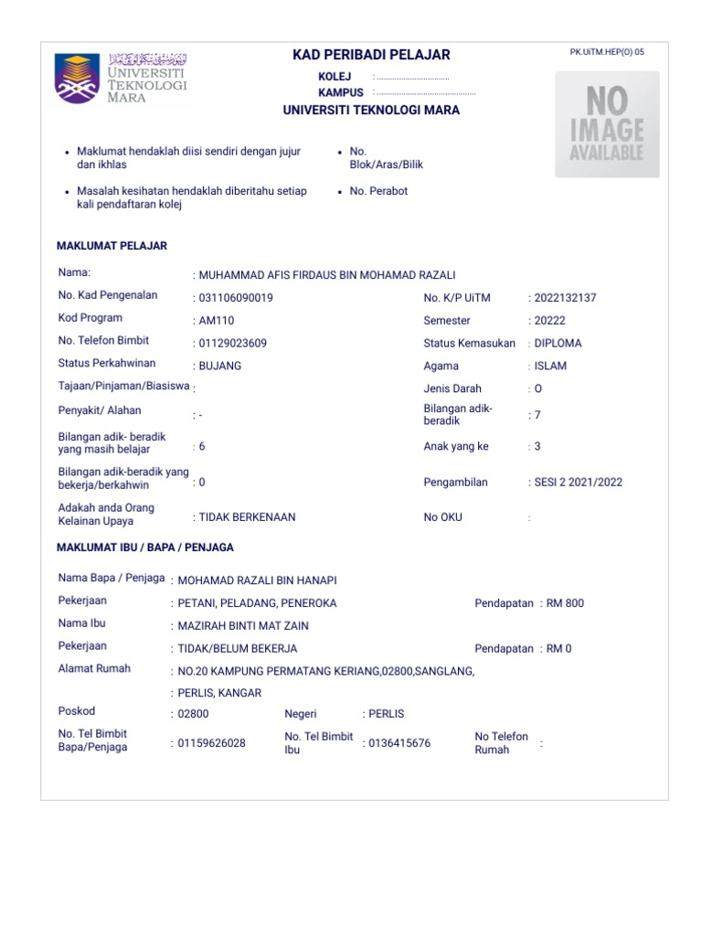 Borang Pengesahan Kolej | PDF