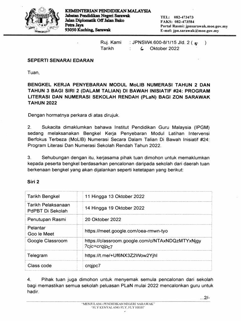 BENGKEL KERJA PENYEBARAN MODUL MoLIB NUMERASI TAHUN 2 DAN TAHUN 3 BAGI ...