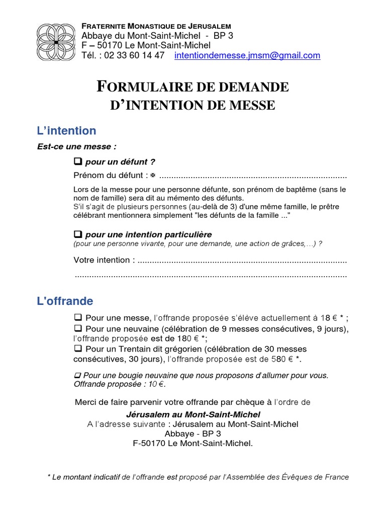 Demande d'intention de messe | PDF | Eucharistie | Jésus