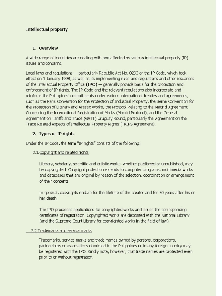 Intellectual Property Rights - Handout | PDF | Intellectual Property ...