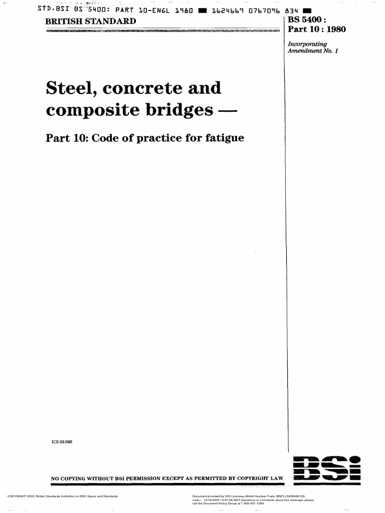 BS 5400-10 - Fatique | PDF | Fatigue (Material) | Bridge