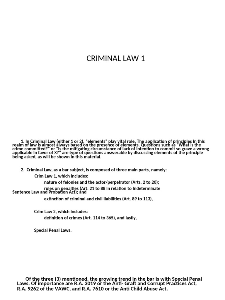 Criminal Law 1 | PDF | Criminal Law | Crimes