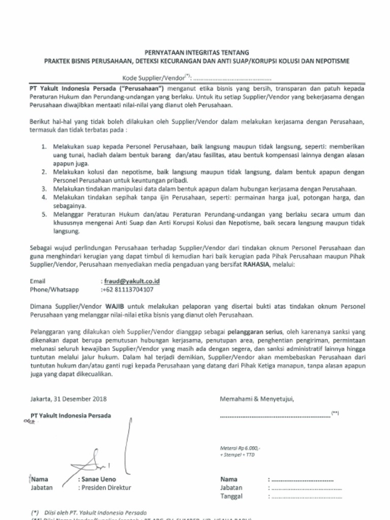 Form Data Aplikasi Pemasok (Supplier) Updated | PDF