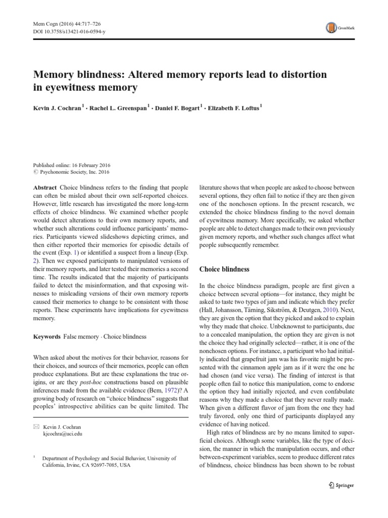 Eyewitness Memory Distortion | PDF | Memory | Experiment