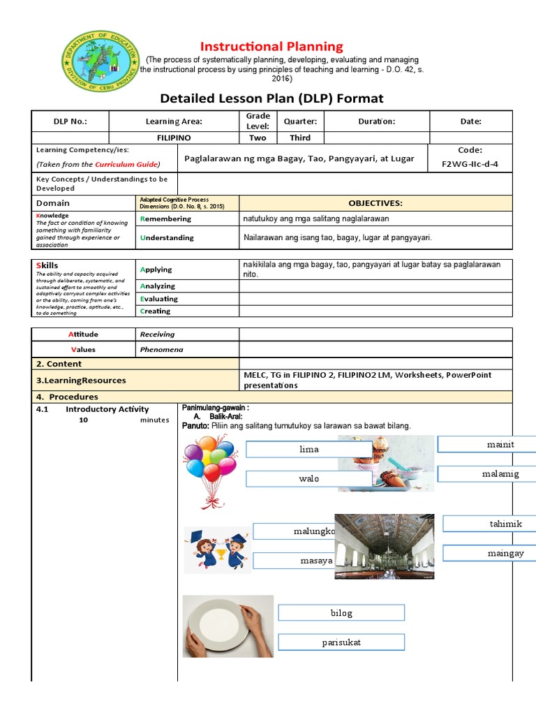 GRADE 2 DLP-Q3 - FILIPINO 2 - Paglalarawan NG Mga Bagay, Tao ... GRADE 2 DLP-Q3 - FILIPINO 2 - Paglalarawan NG Mga Bagay, Tao ...