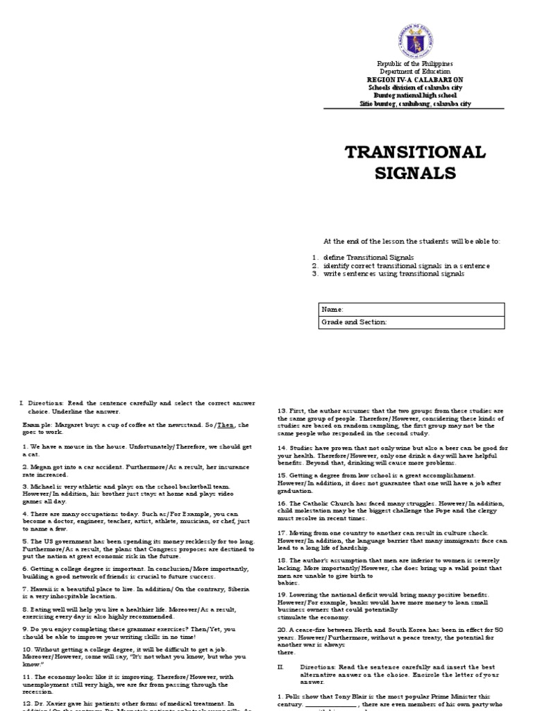 Understanding Transitional Signals in Writing | PDF | Economies