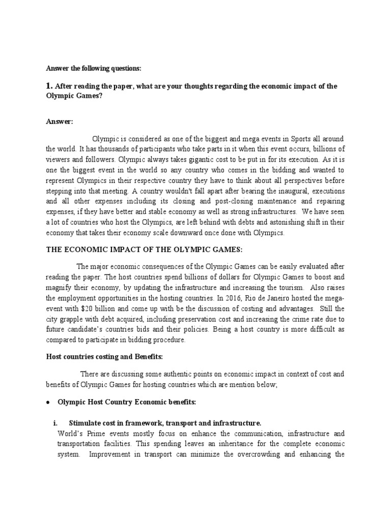 The Economics of Hosting The Olympic Games (Solved) | PDF | Olympic ...