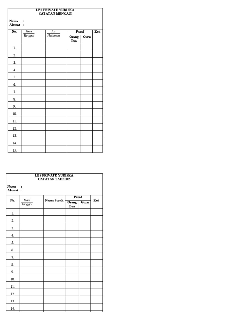 Format Catatan Mengaji | PDF