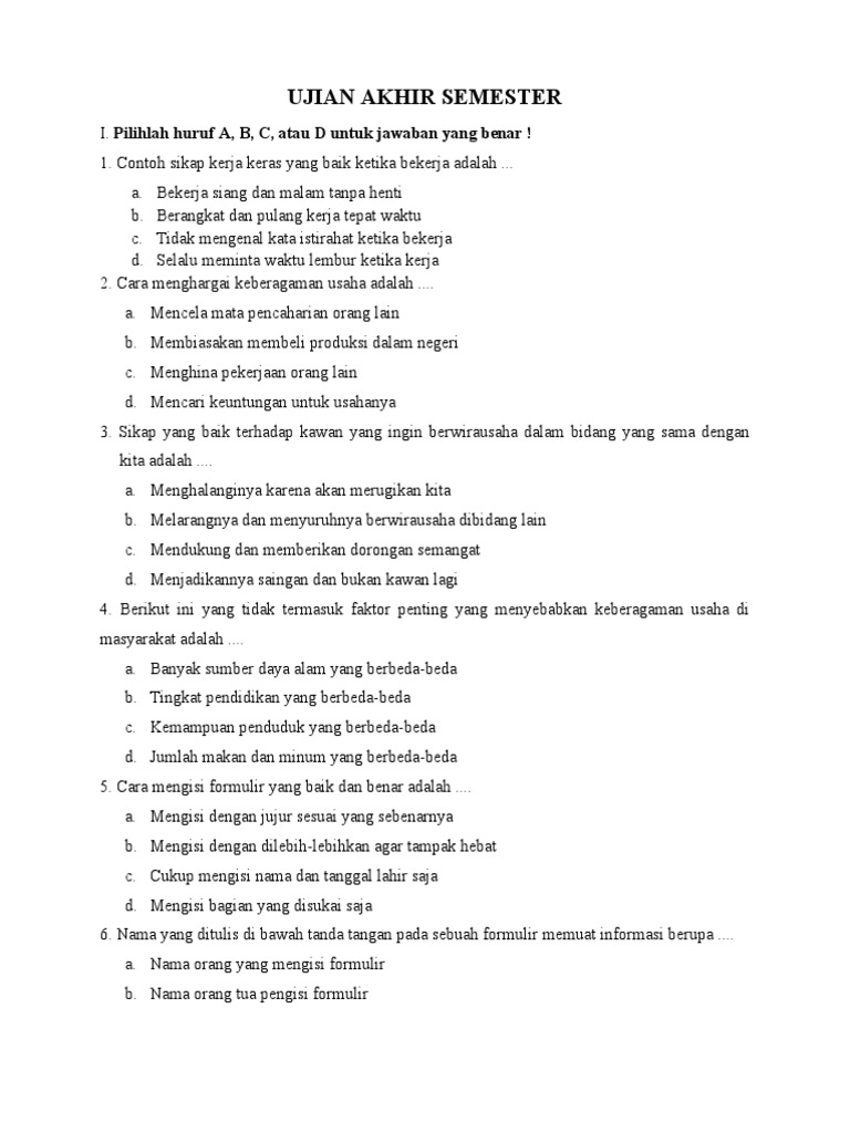 Soal Pas Kelas 6 Tema 5 | PDF