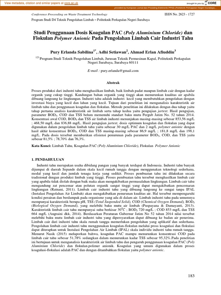 Analisa Penggunaan KOAGULAN Pac DAN Flokulan Polymer Anionic Pada ...