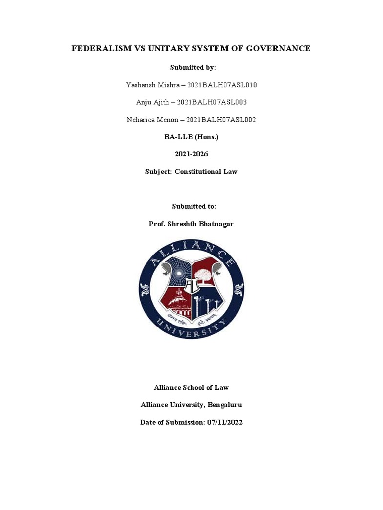Constitution Law Research Paper 1 | PDF | Federalism | Federation