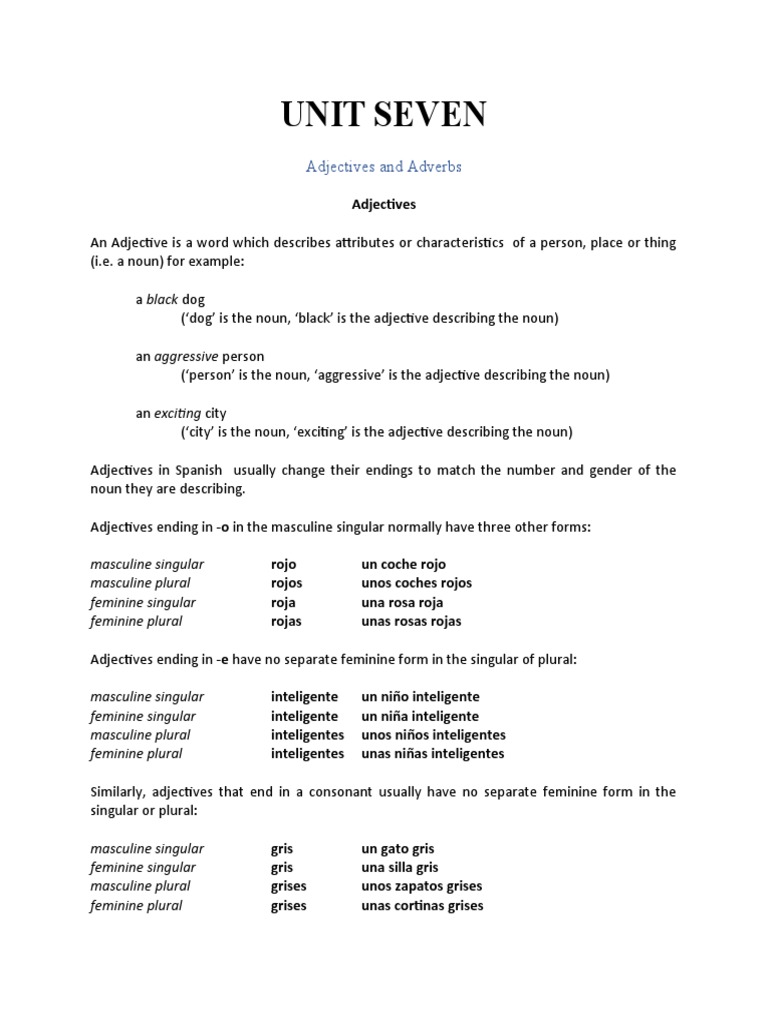 Unit 7 | PDF | Grammatical Gender | Adjective