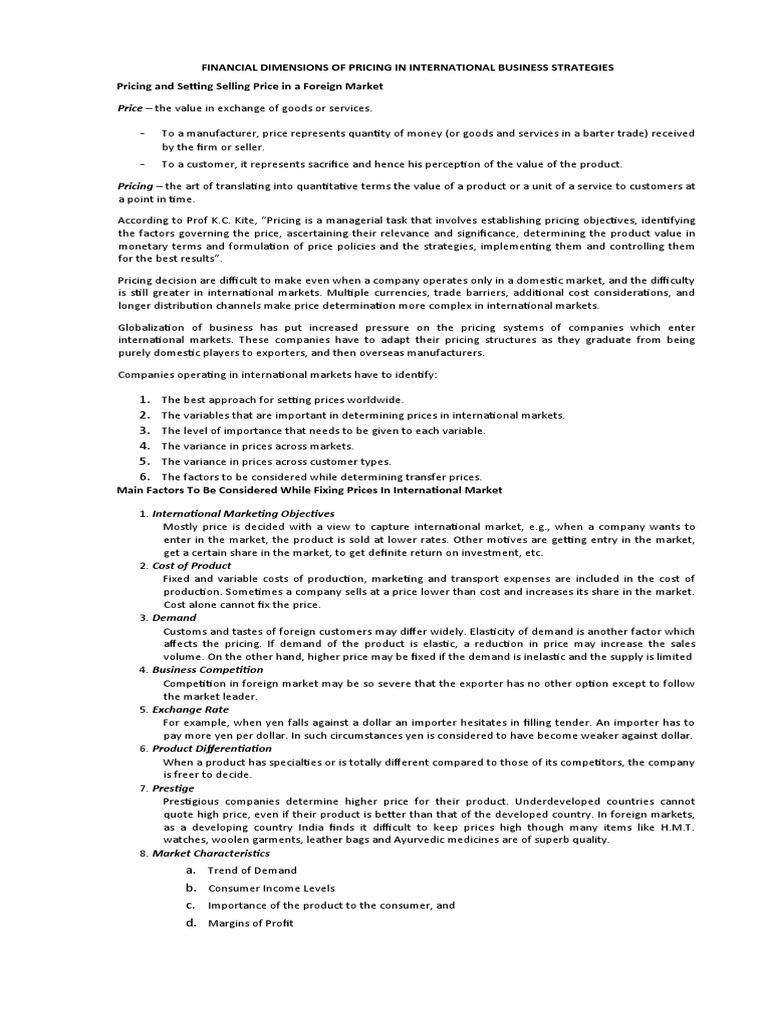 Pricing Strategies in International Business | PDF | Business | Finance ...