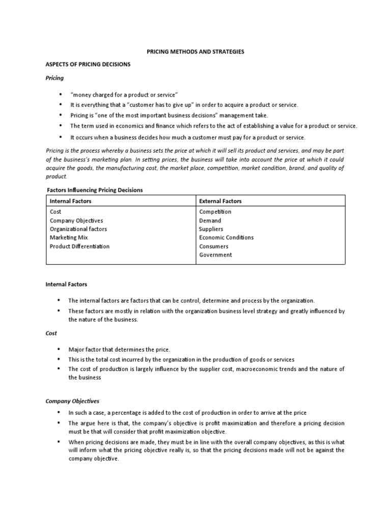 Pricing Methods and Strategies Docs. | PDF | Pricing | Profit (Economics)