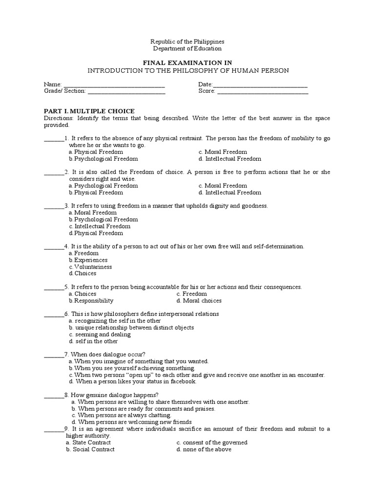 Philosophy 2nd Quarter Exam Guide | PDF | Society | Free Will